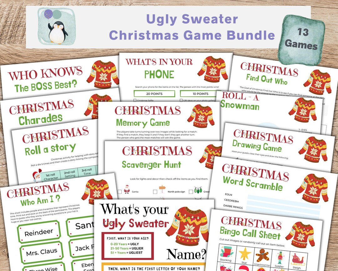 Ugly Christmas Sweater Party Games: 13 Game Bundle (printable) - Etsy