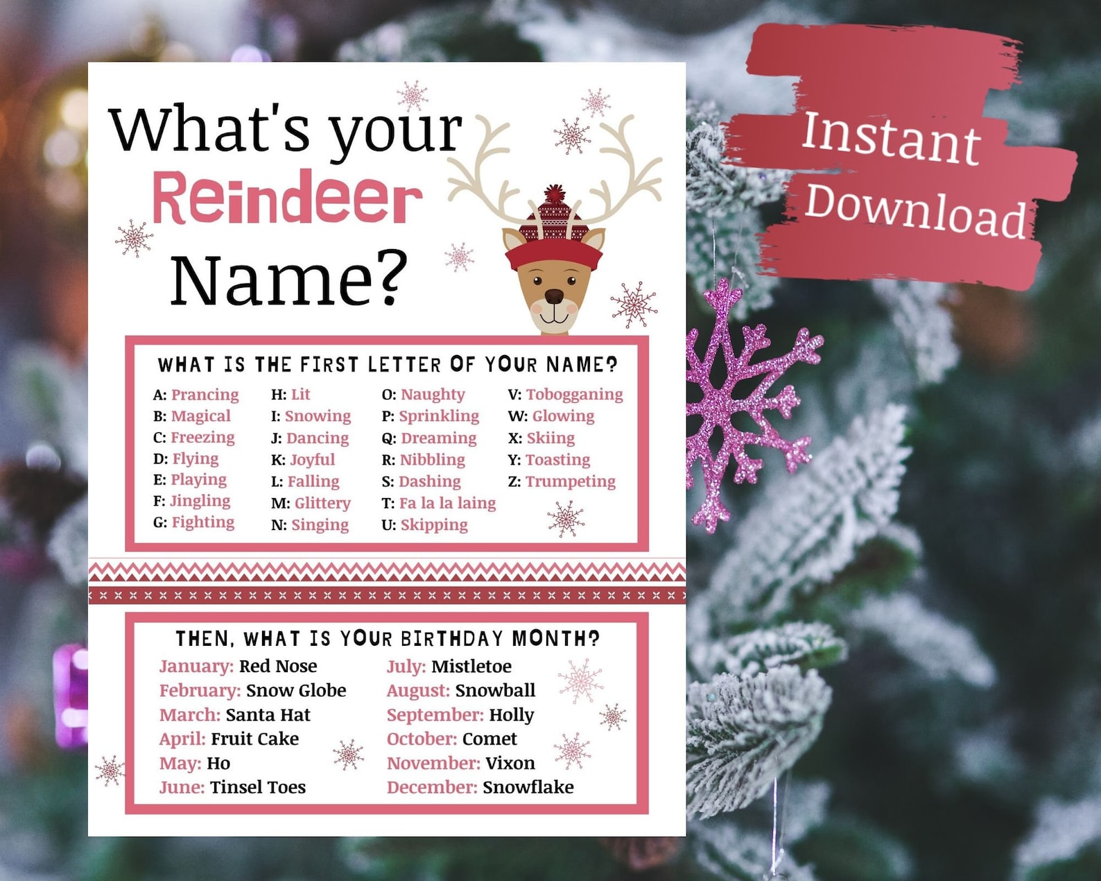 Reindeer Party Game A Fun Kid Friendly Snowflake Christmas or - Etsy