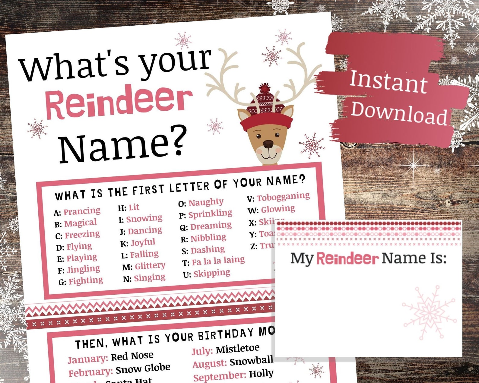 Reindeer Party Game A Fun Kid Friendly Snowflake Christmas or - Etsy
