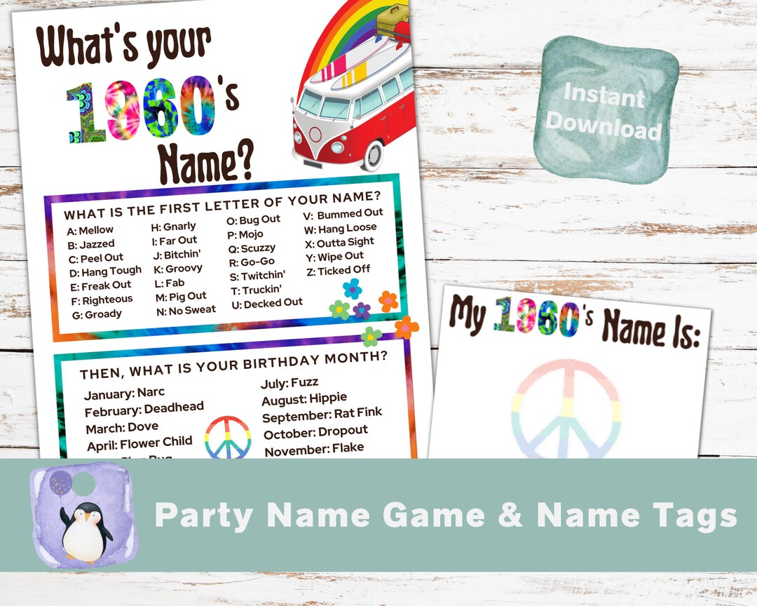 60s Party Game | Groovy Party Game | 60s Birthday Party Game | Hippie ...