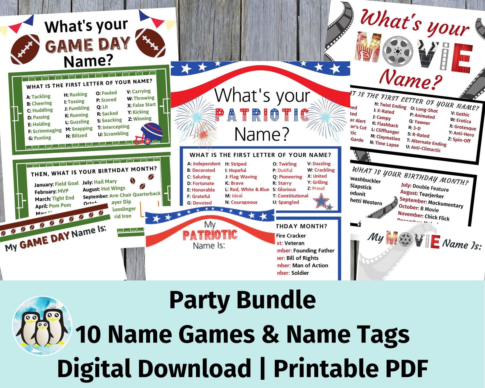Name Game Party Game Bundle Holiday Party Game Bundle | Etsy