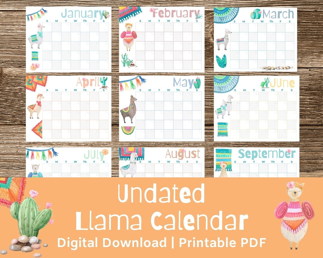 Llama Calendar Printable: Undated Monthly Planner (digital Download) - Etsy