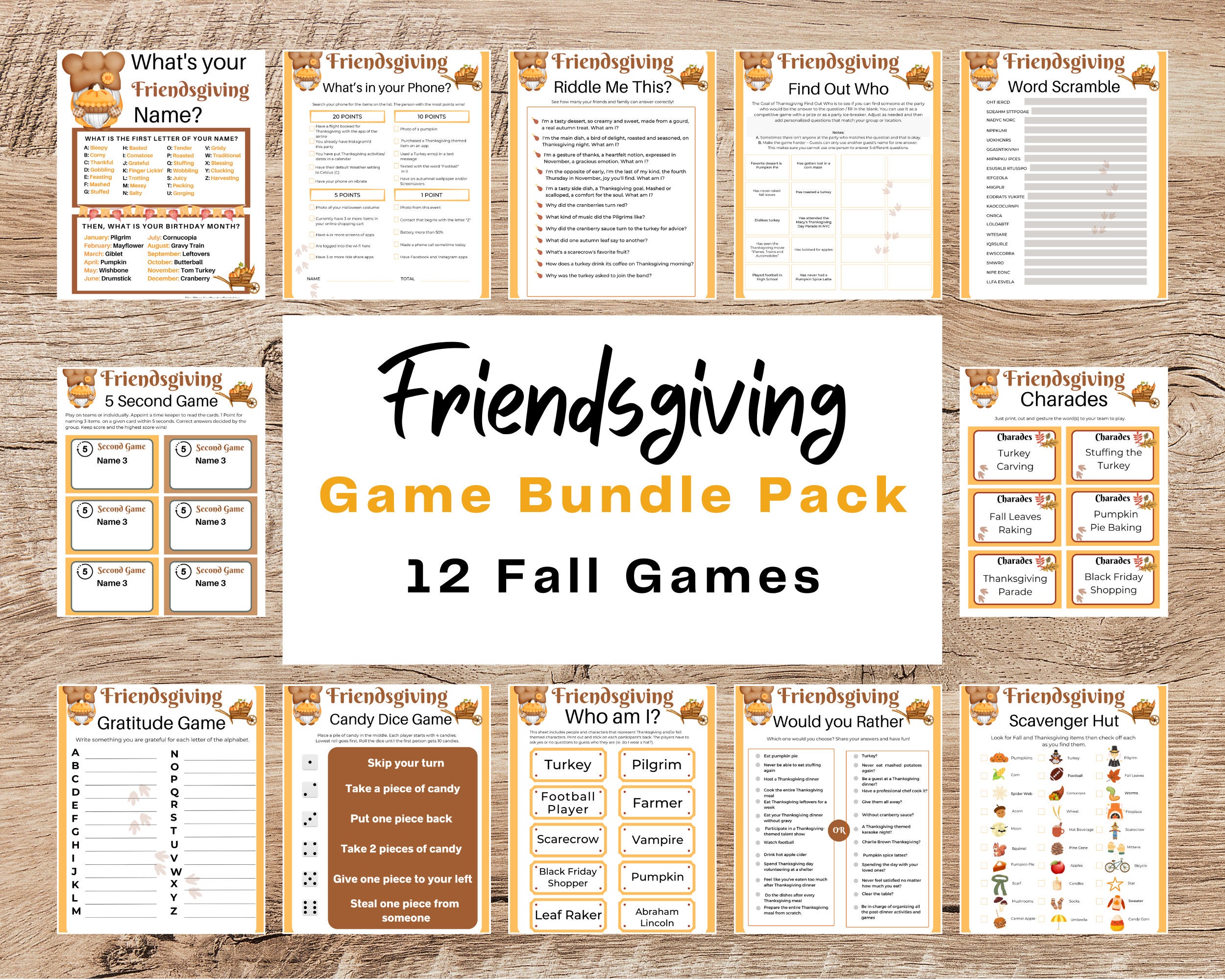 Friendsgiving Printable 12 Game Bundle | Thanksgiving Party Games ...