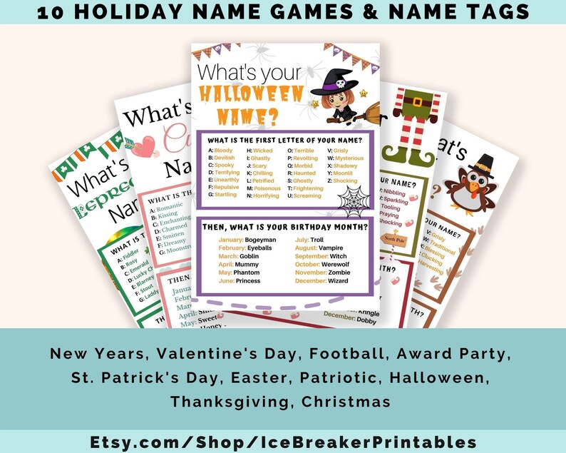 Name Game Party Game Bundle | Holiday Party Game Bundle | Holiday ...