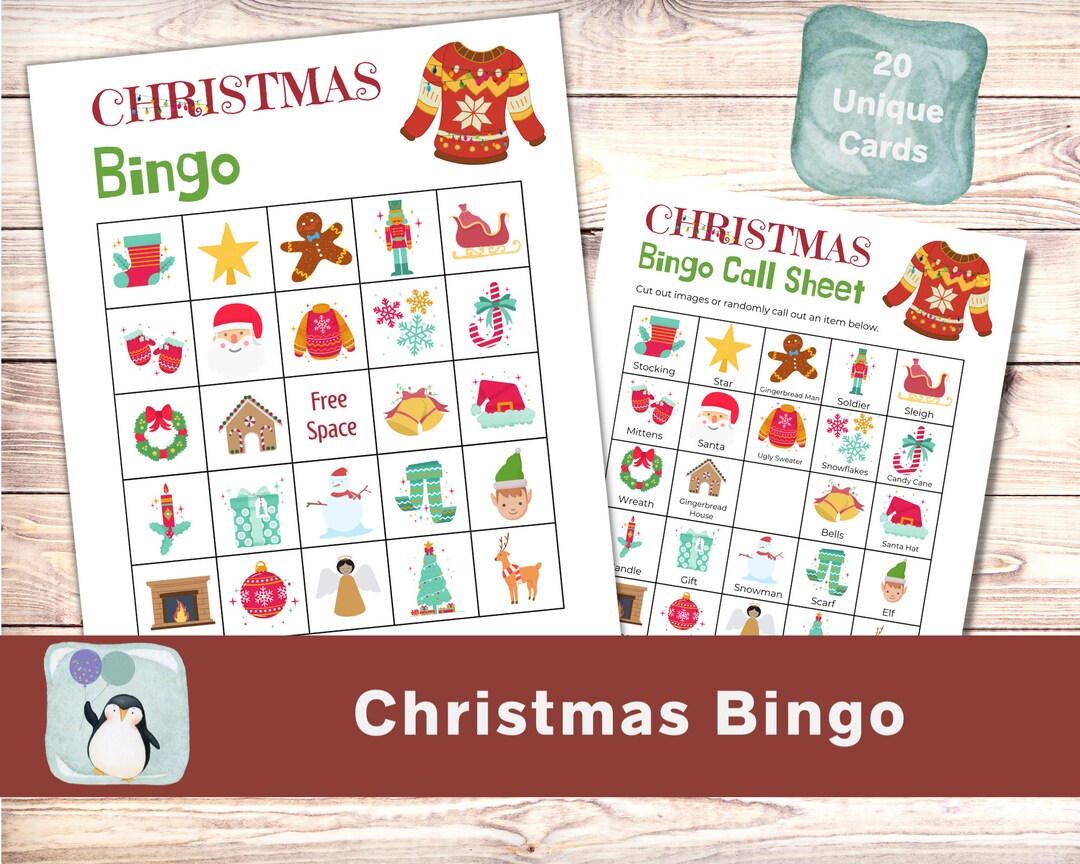 Ugly Christmas Sweater Bingo | 20 Unique Bingo Cards | Printable Bingo ...