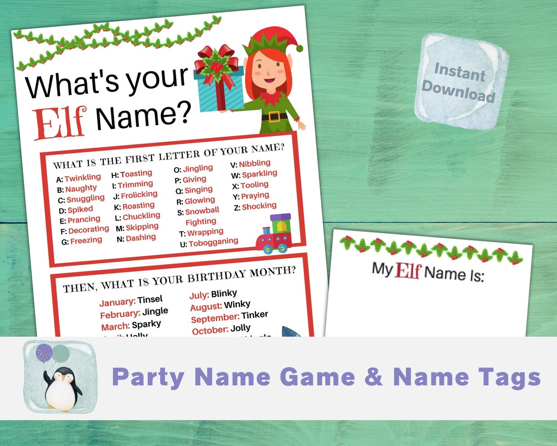 Gift Elf Name Game | Christmas Party Game | Elf Party Game | Holiday ...