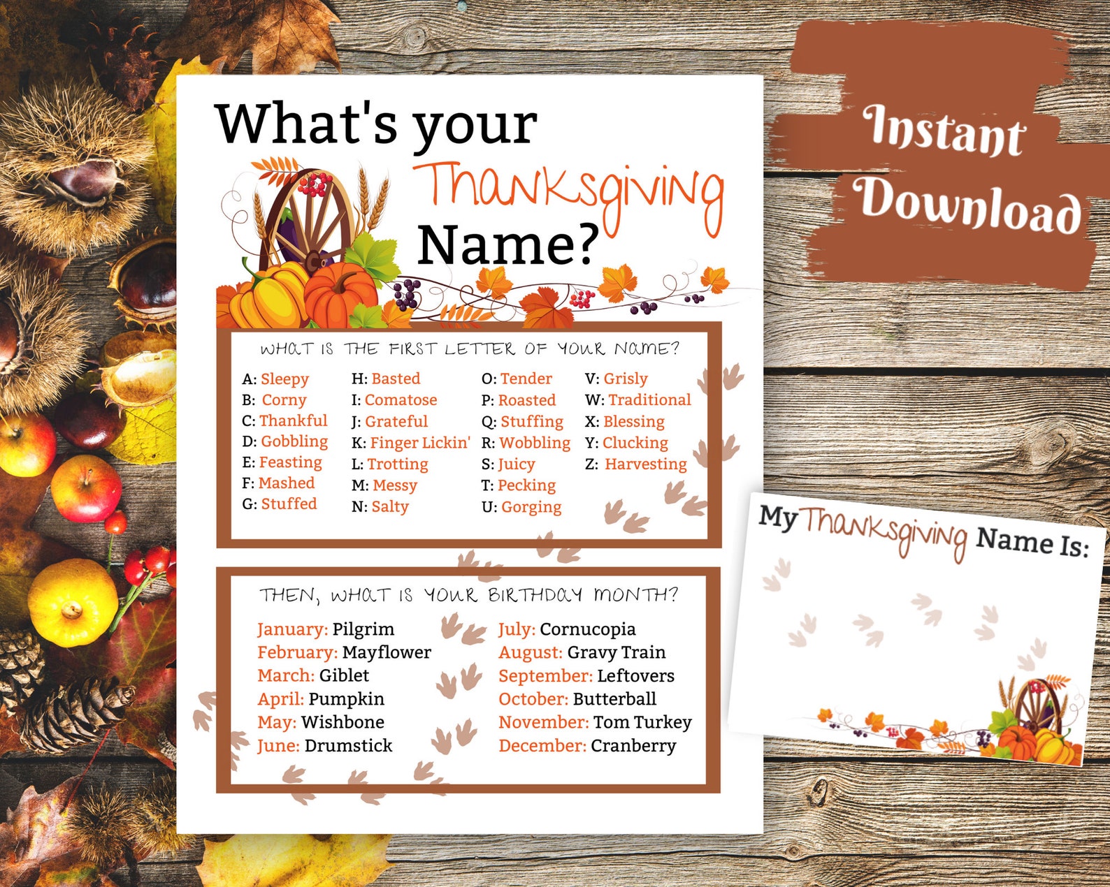 Thanksgiving Party Game | Thanksgiving Name Game | Turkey Day Party ...