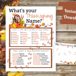 Thanksgiving Party Game | Thanksgiving Name Game | Turkey Day Party ...