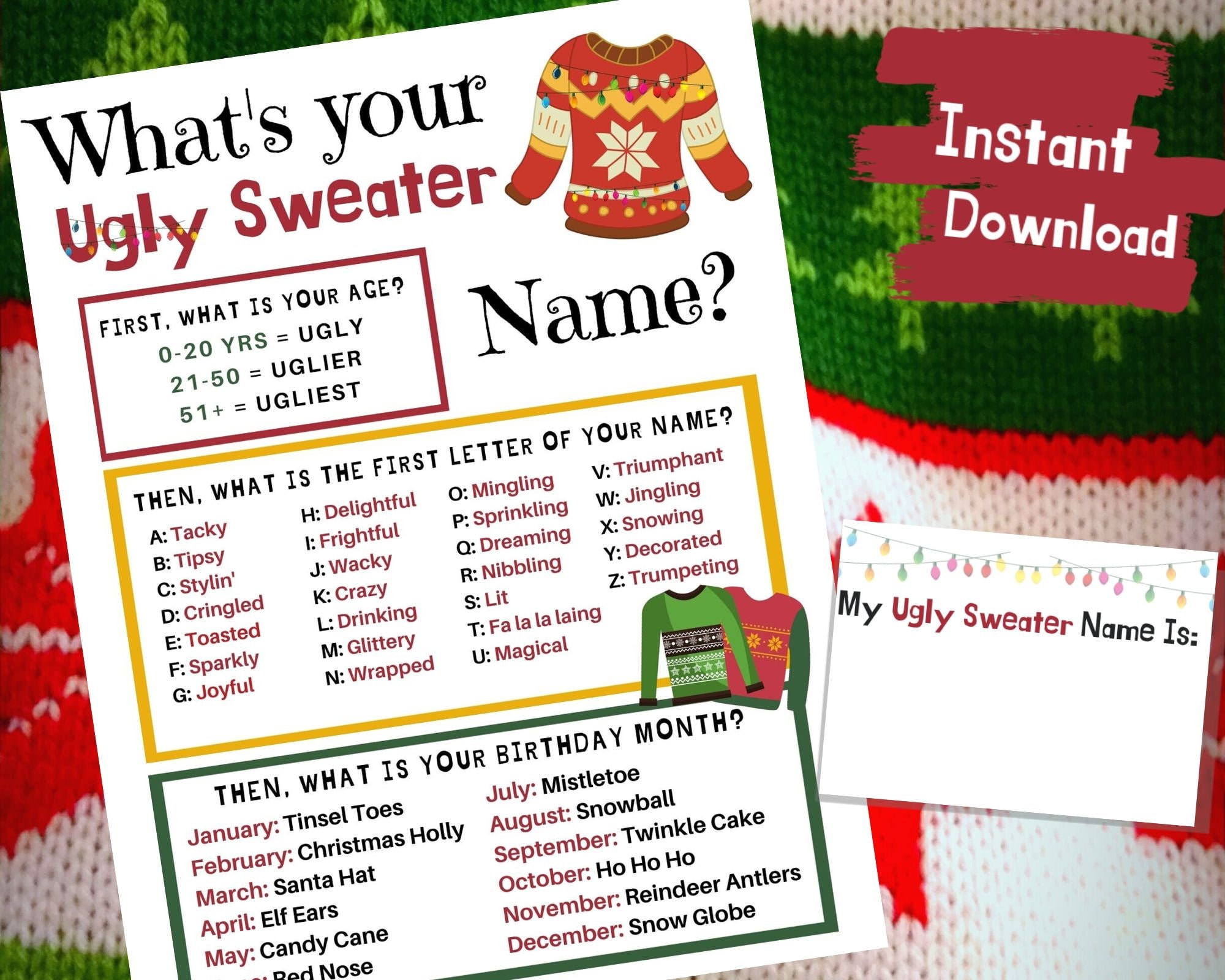 Ugly Sweater Party Game, Christmas Games Family, Christmas Office Game ...