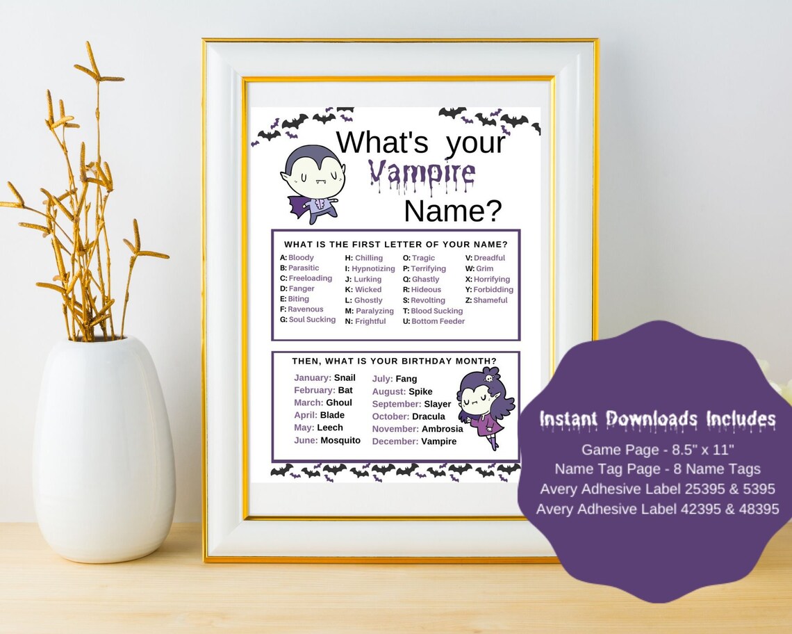 Vampire Name Game, Halloween Game Printable, Vampire Halloween, Kids ...