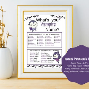 Vampire Name Game, Halloween Game Printable, Vampire Halloween, Kids ...