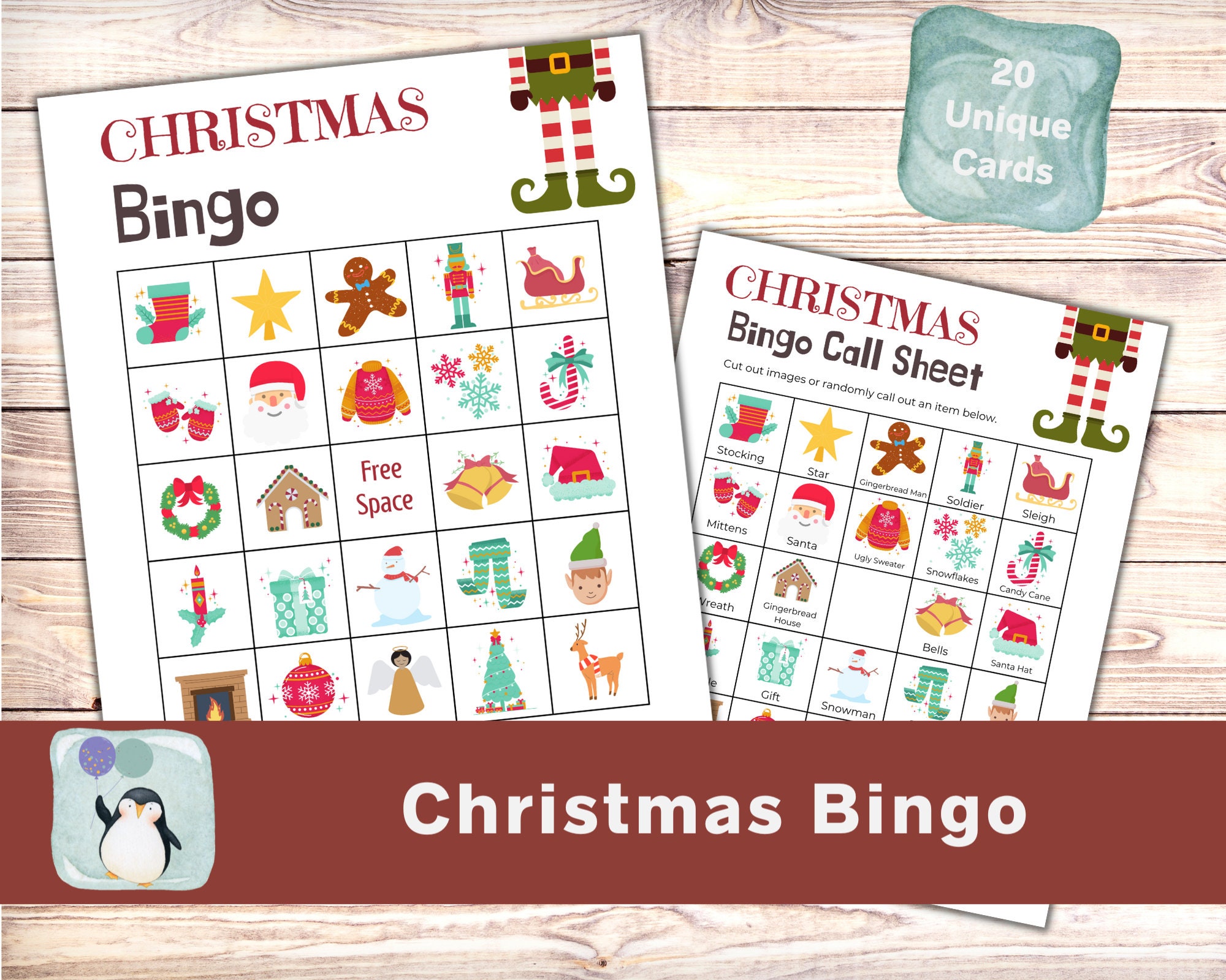 Elf Christmas Bingo Printable 20 Unique Bingo Cards Christmas Games ...