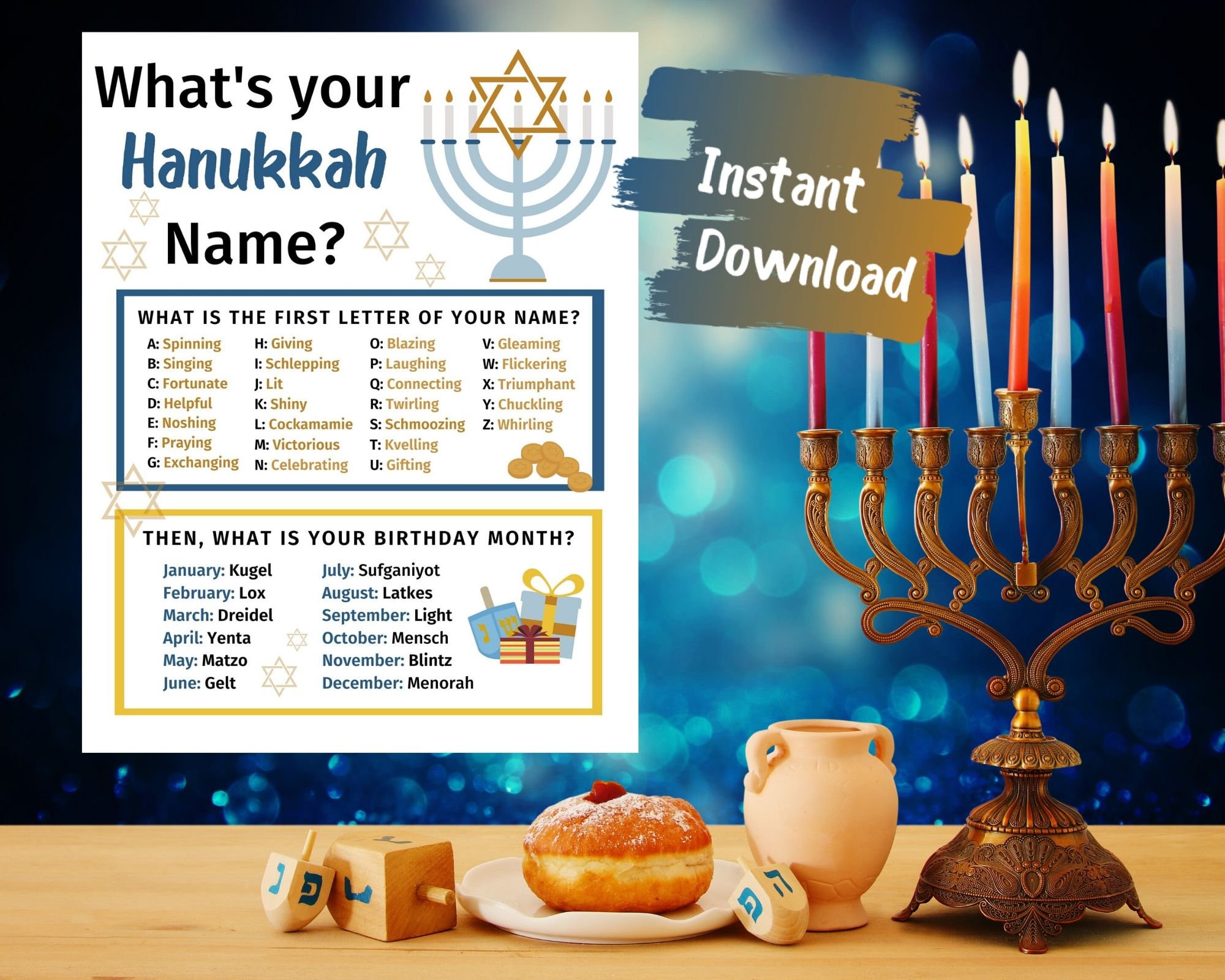 Hanukkah Party Game for Your Holiday Celebration of Lights Party. Fun ...