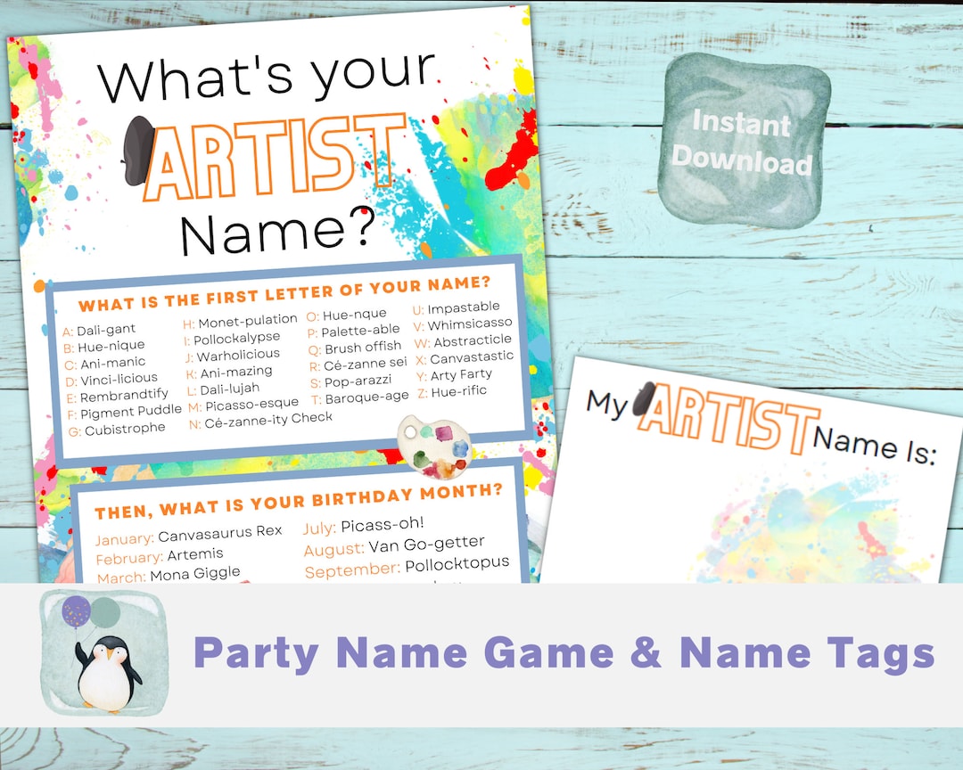 Art Birthday Party Game | Painting Party | Artist Party Name Game ...