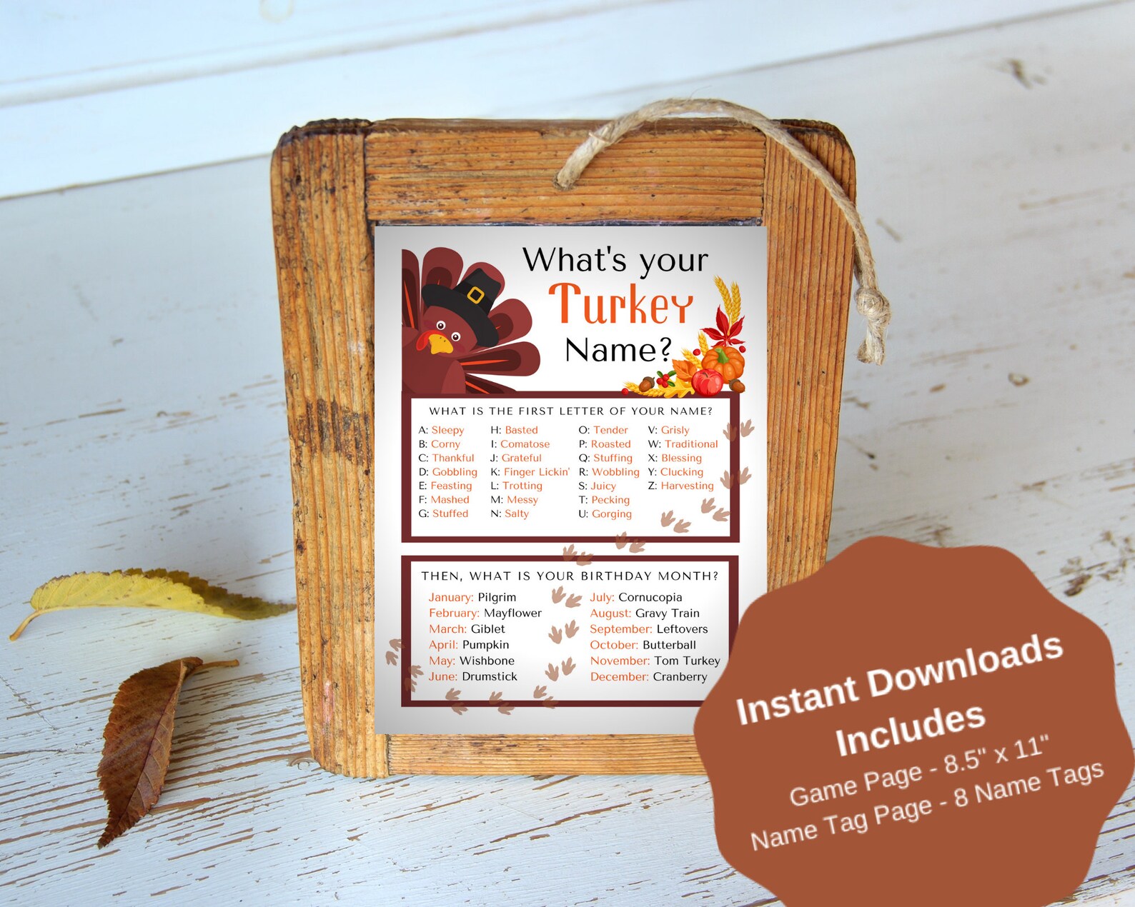 Thanksgiving Party Game, Whats Your Turkey Name Game, Turkey Day Party ...
