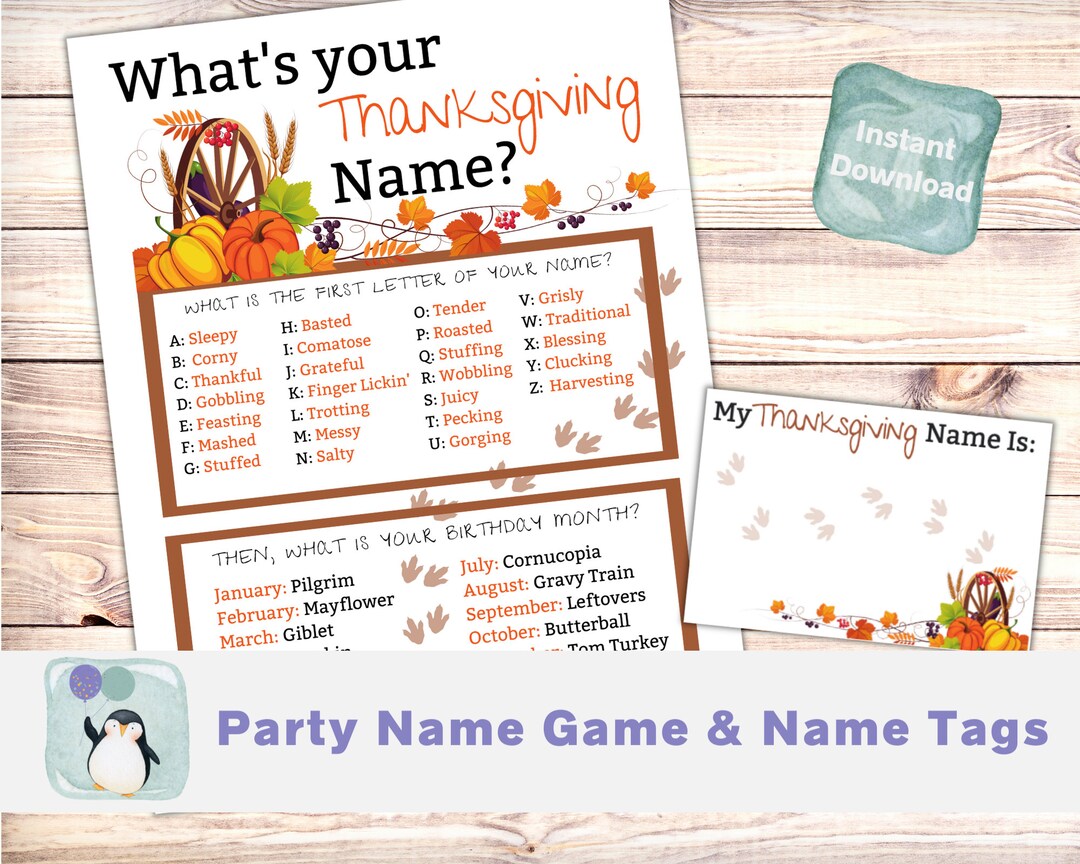 Thanksgiving Party Game | Thanksgiving Name Game | Turkey Day Party ...