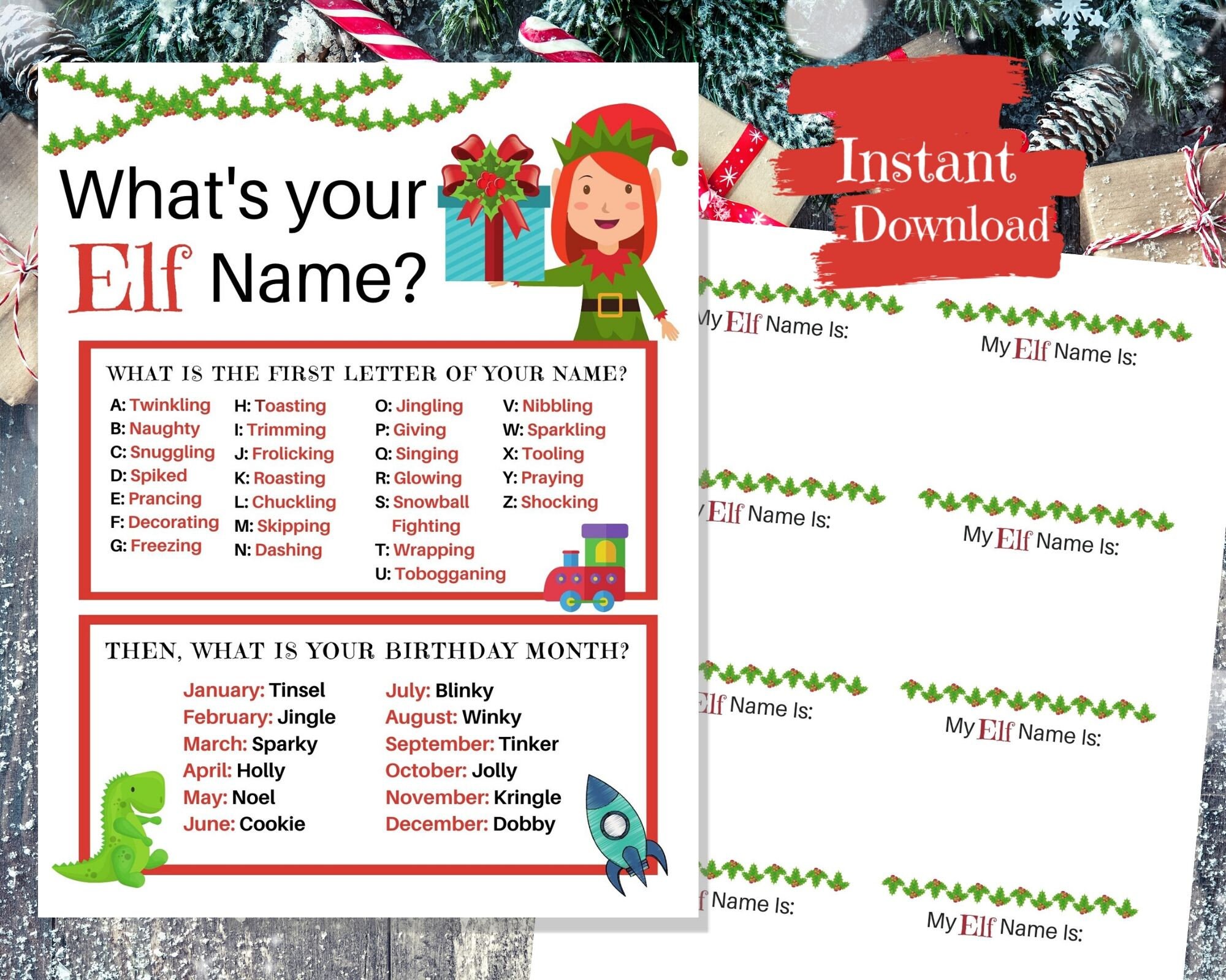 Gift Elf Name Game Christmas Party Game Elf Party Game Holiday Party ...