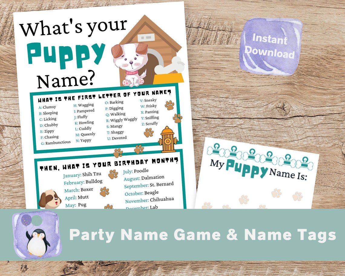 Puppy Name Game for Your Dog Birthday Party Puppy Birthday Party Puppy ...