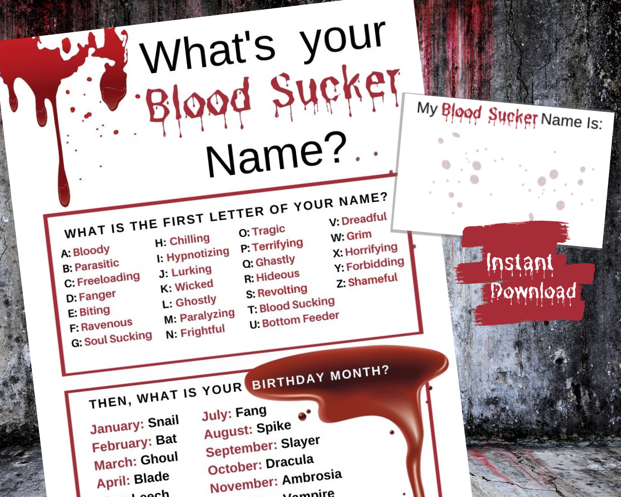 Blood Sucker Name Game | Spooky Halloween Party | Vampire Party ...