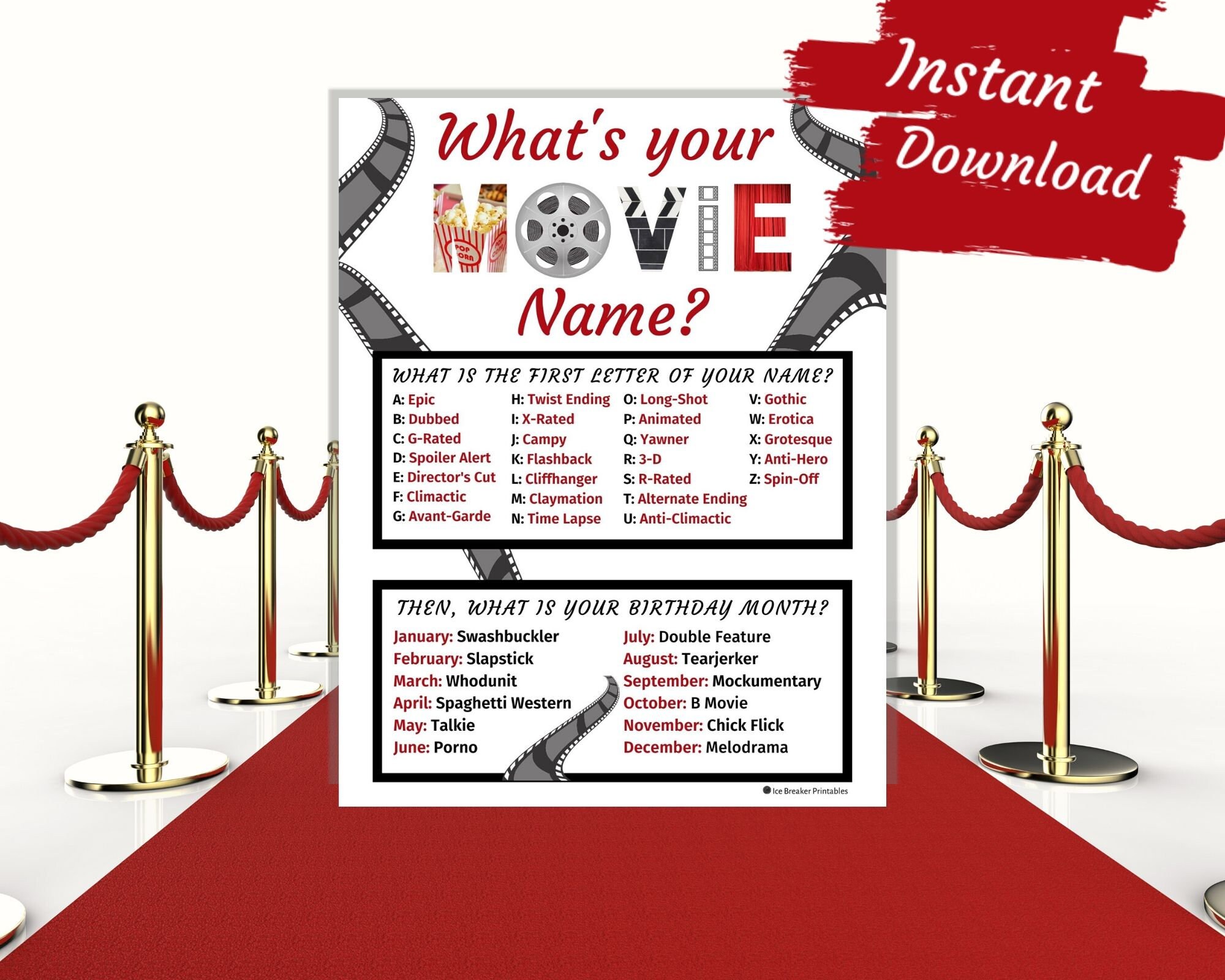 Movie Night Name Game: Printable Party Activity (instant Download) - Etsy