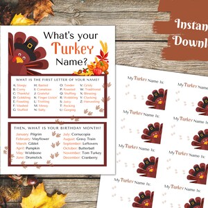 Thanksgiving Party Game, Whats Your Turkey Name Game, Turkey Day Party ...