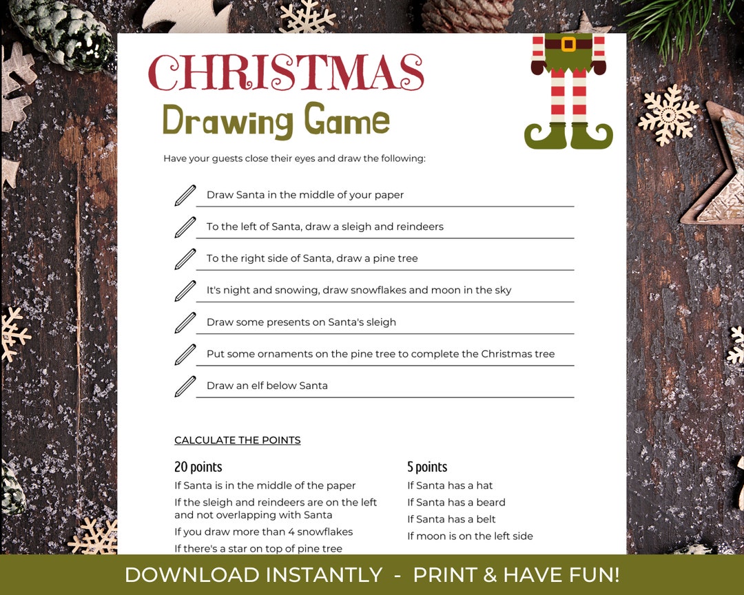 Christmas Elf Drawing Game, Printable Christmas Games for Adults ...