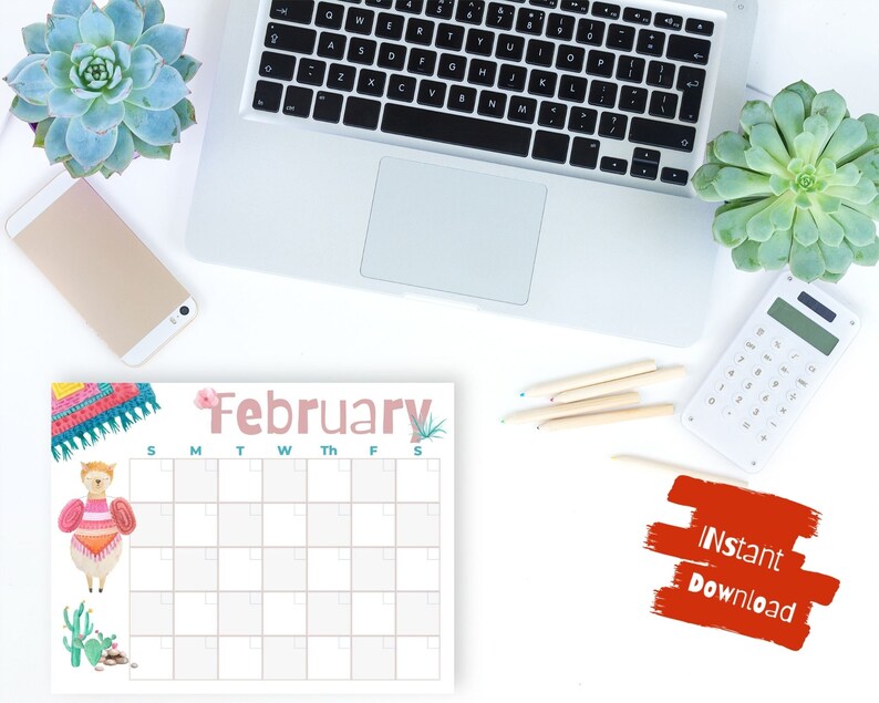 Llama Calendar Printable: Undated Monthly Planner (digital Download) - Etsy