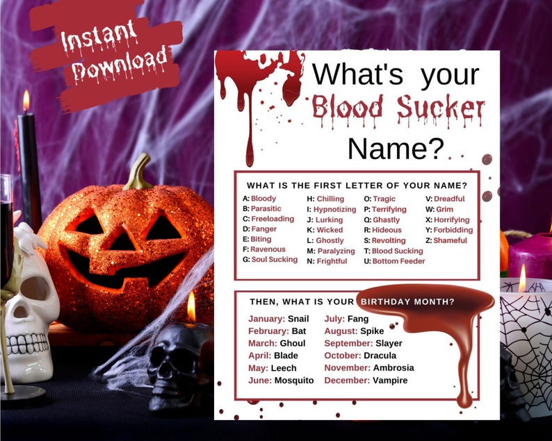Blood Sucker Name Game | Spooky Halloween Party | Vampire Party ...