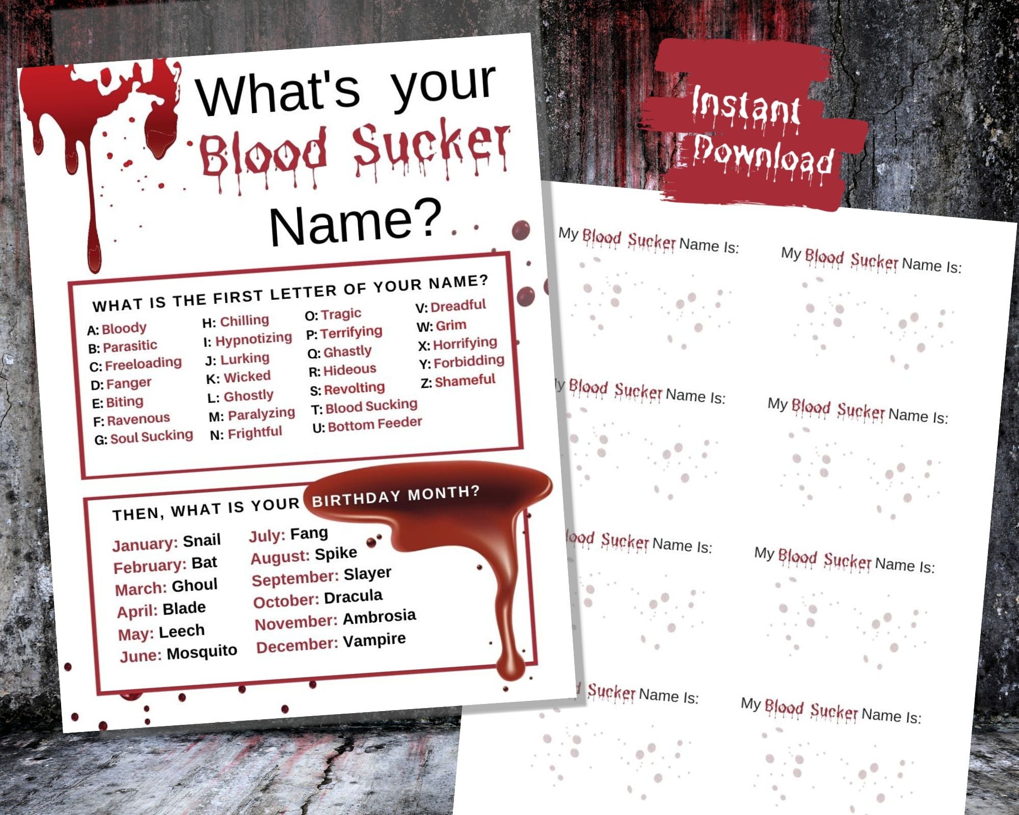 Blood Sucker Name Game | Spooky Halloween Party | Vampire Party ...