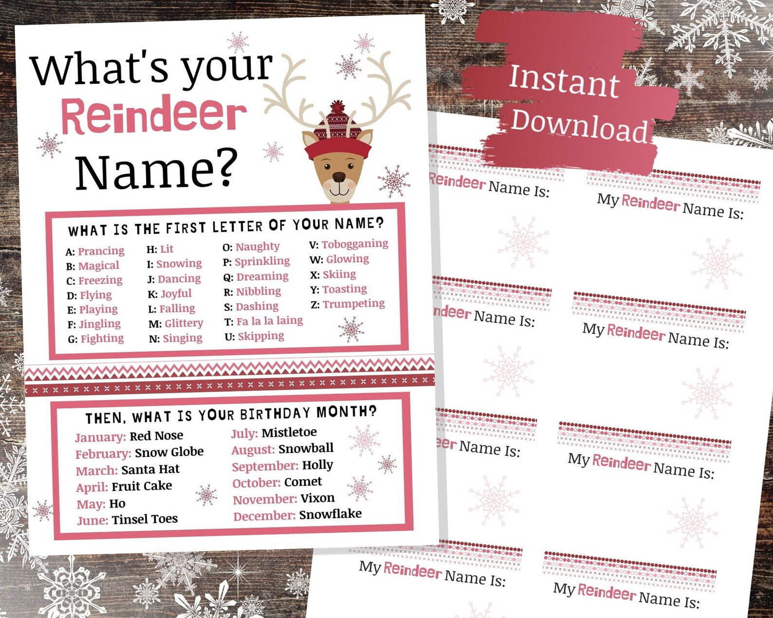 Reindeer Party Game A Fun Kid Friendly Snowflake Christmas or - Etsy