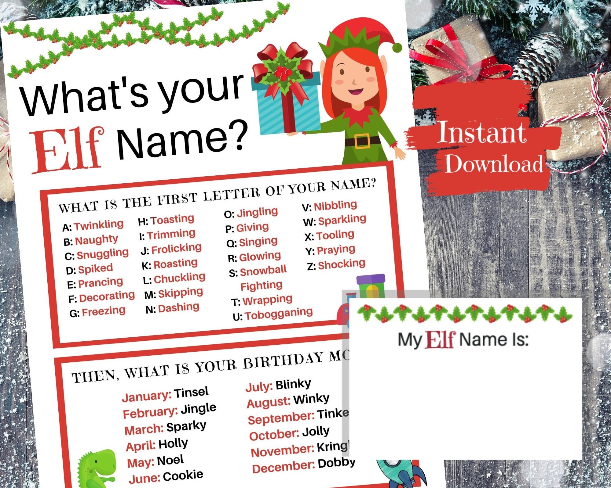Gift Elf Name Game Christmas Party Game Elf Party Game Holiday Party ...