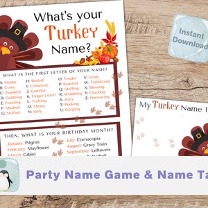 Thanksgiving Party Game, Whats Your Turkey Name Game, Turkey Day Party ...