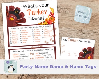 Thanksgiving Whats Your Turkey Name Game Thanksgiving Party Games Fun ...