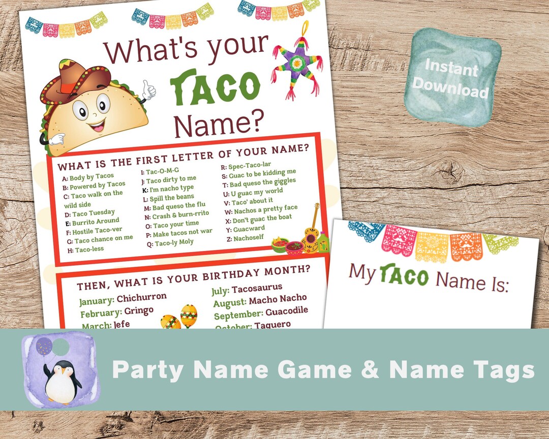 Cinco De Mayo Taco Name Game: Fiesta Party Icebreaker (digital Download ...