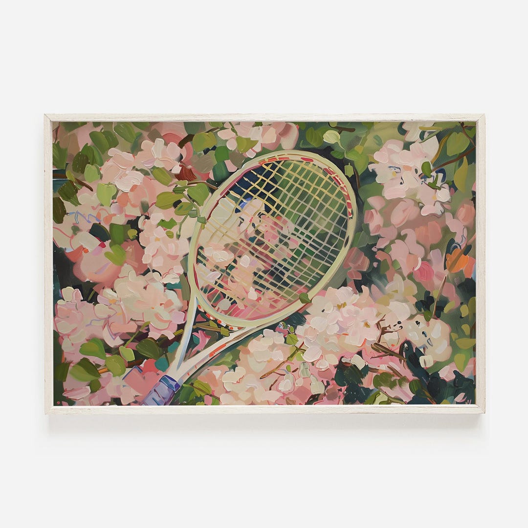 Pink Preppy Tennis Wall Art, Tennis Racket in Flowers, Girly Tennis ...