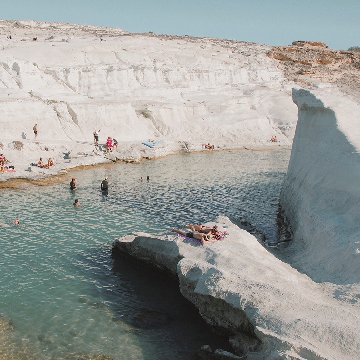 Milos Beach Print Greek Wall Art White Cliffs Print People | Etsy