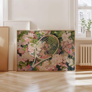 Pink Preppy Tennis Wall Art, Tennis Racket in Flowers, Girly Tennis ...