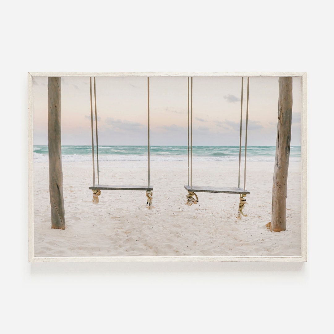 Swings on the Beach Print, Tulum Vacation Poster, Ocean Sunset Wall Art ...