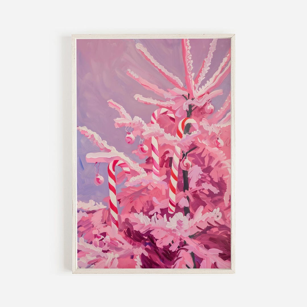 Hot Pink Tree With Candy Canes Print, Decorated Xmas Tree, Girly ...