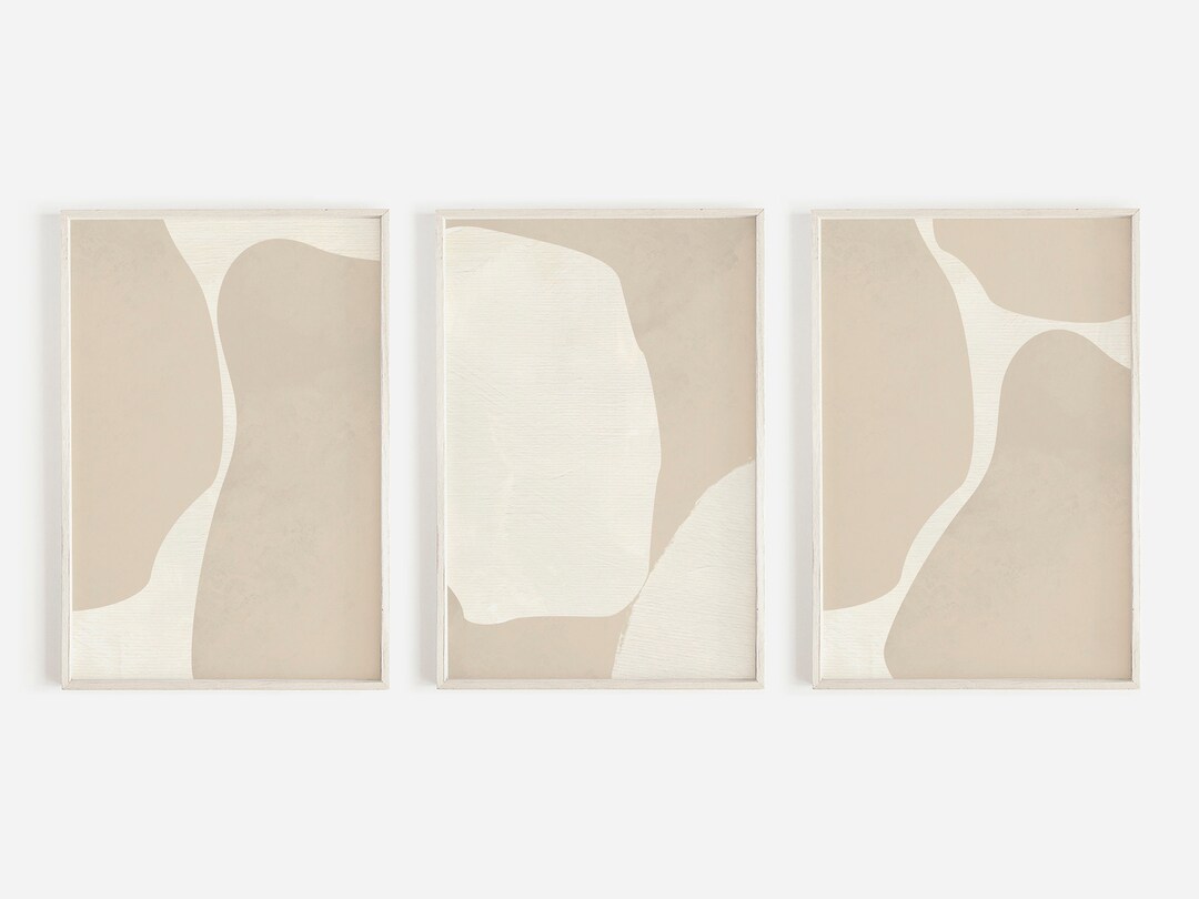 Beige Shapes Print Set, Set of 3 Abstract Prints, Neutral Living Room ...