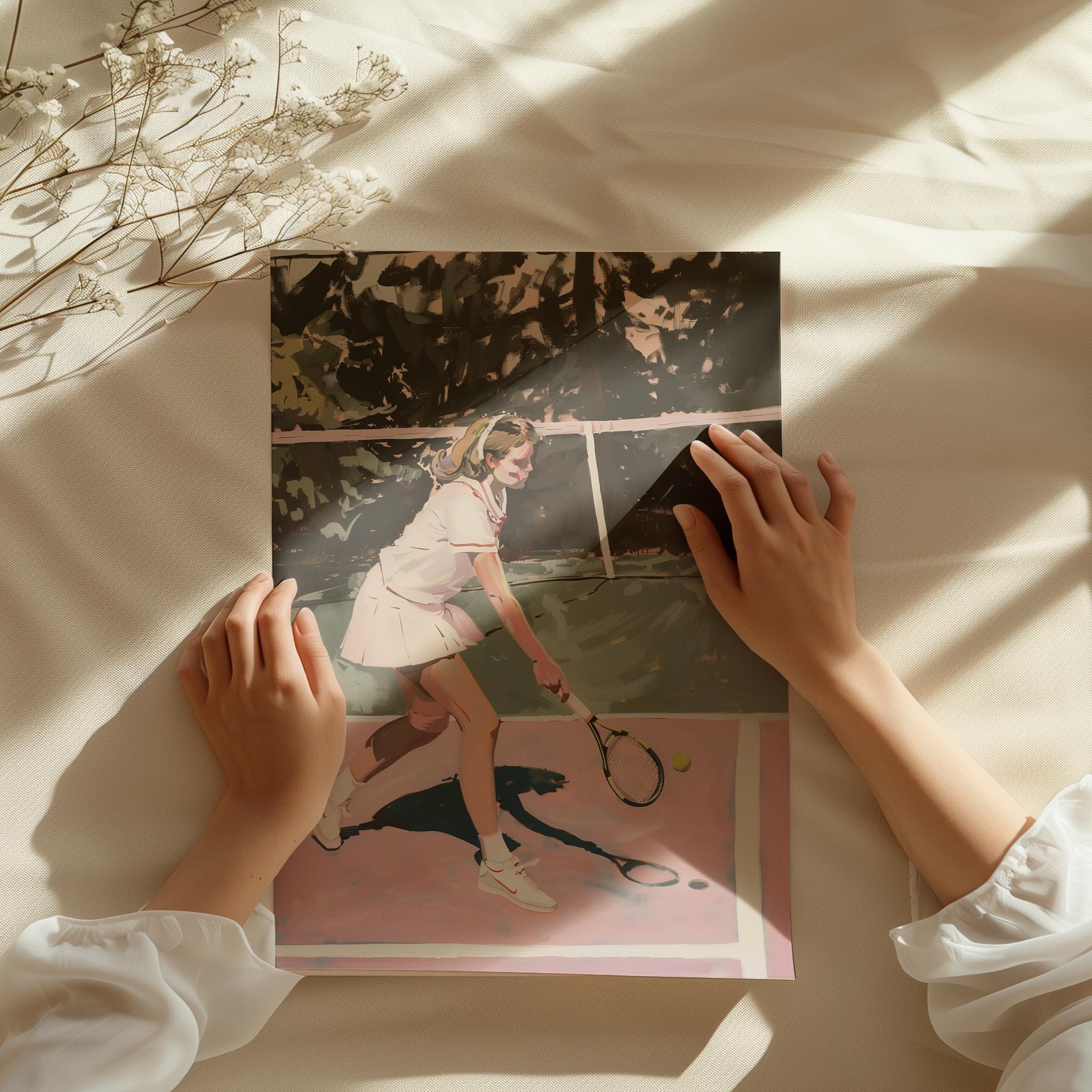 Retro Girl Playing Tennis Poster, Country Club Court, Pink Tennis Wall ...