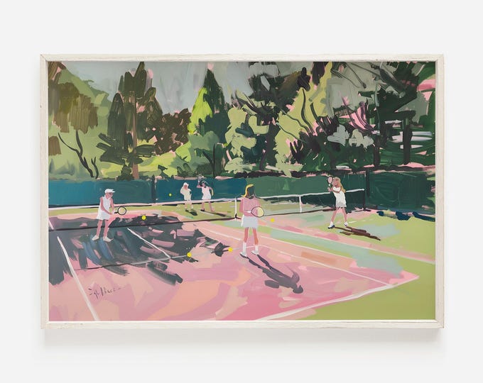 Vintage Tennis Lessons Wall Art, Tennis Girls Art Print, Preppy Country ...