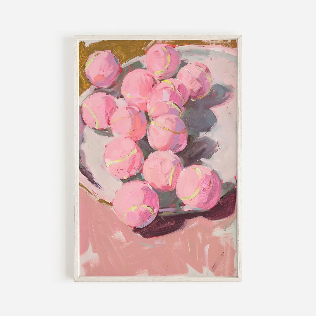 Pink Tennis Ball Wall Art, Girly Sports Illustration, Tennis Aesthetic ...