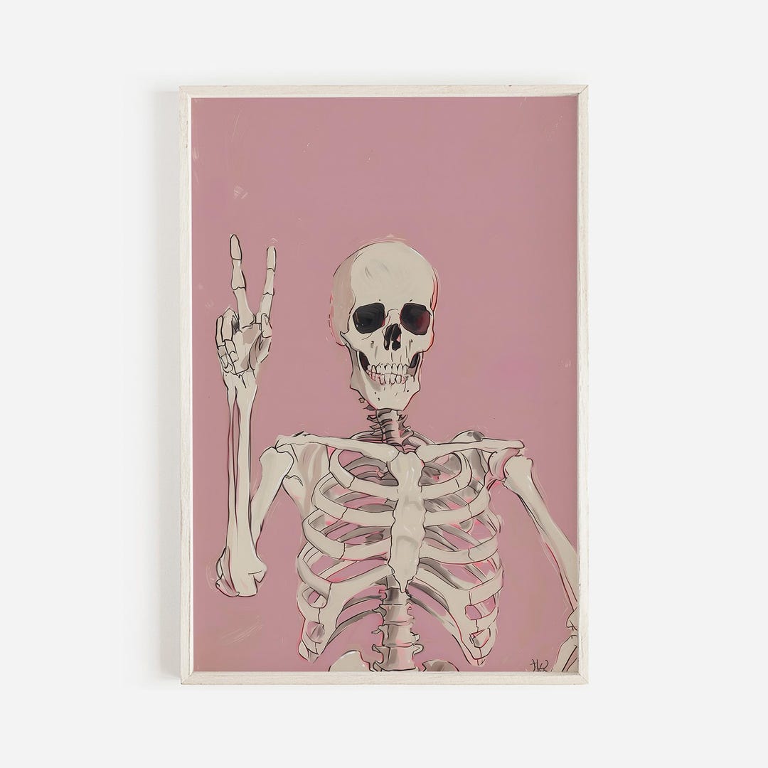 Pink Skeleton Halloween Print, Spooky Halloween Vibes, Girly Skeleton ...