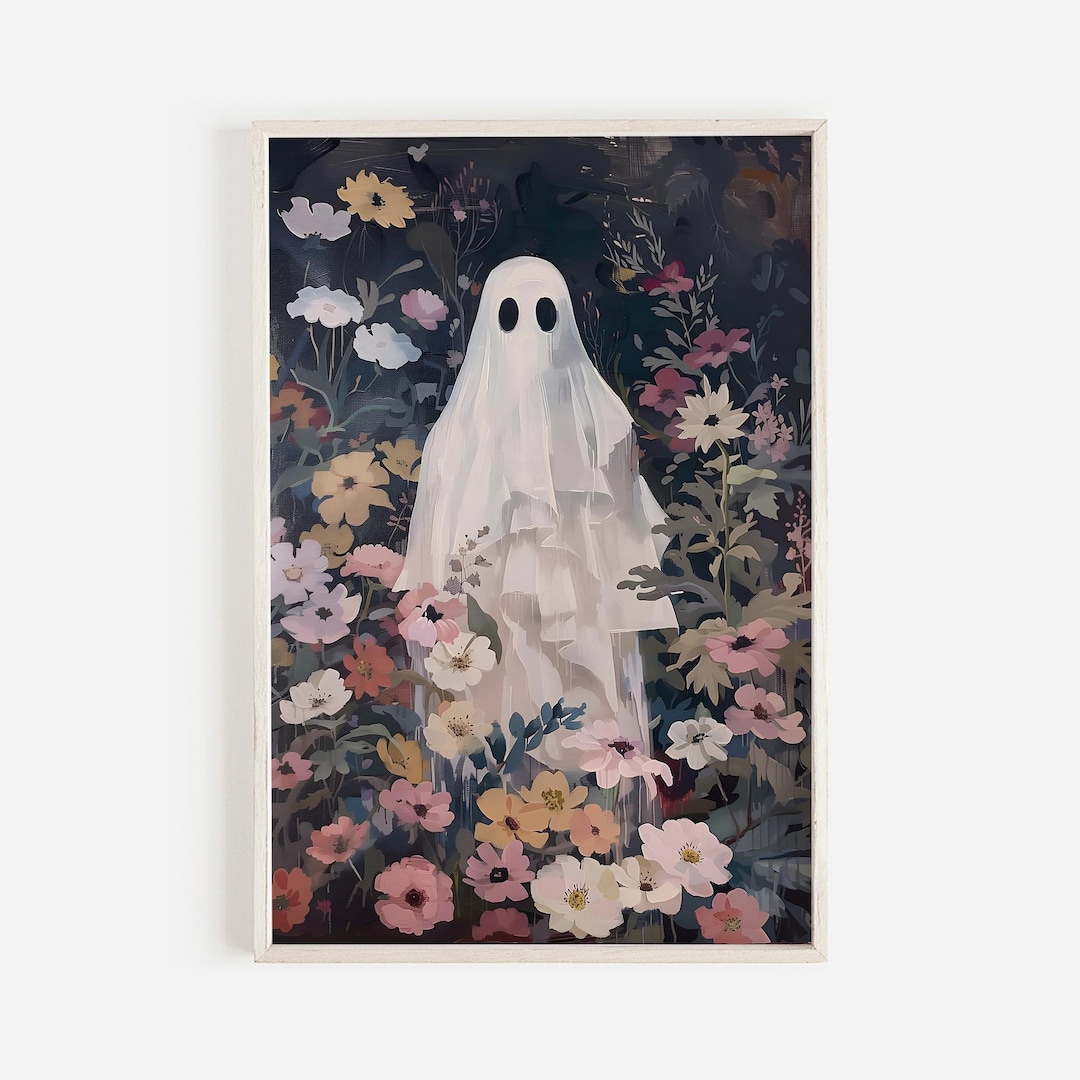 Ghost in Flower Garden Print, Gothic Flower Decor, Vintage Ghost ...