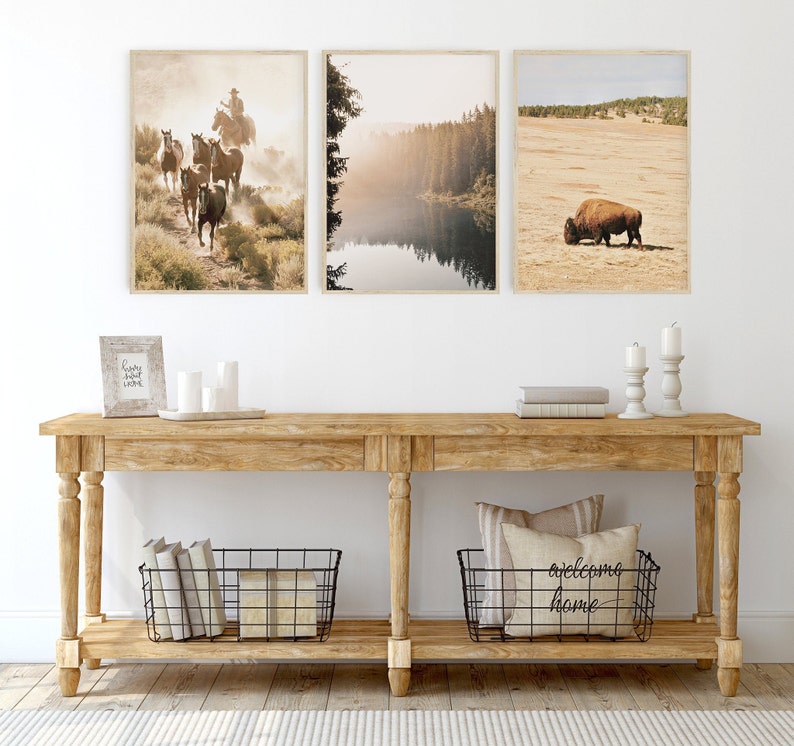Rustic Western Print Set, Cowboy Wall Art, Large Bison Poster, Print ...