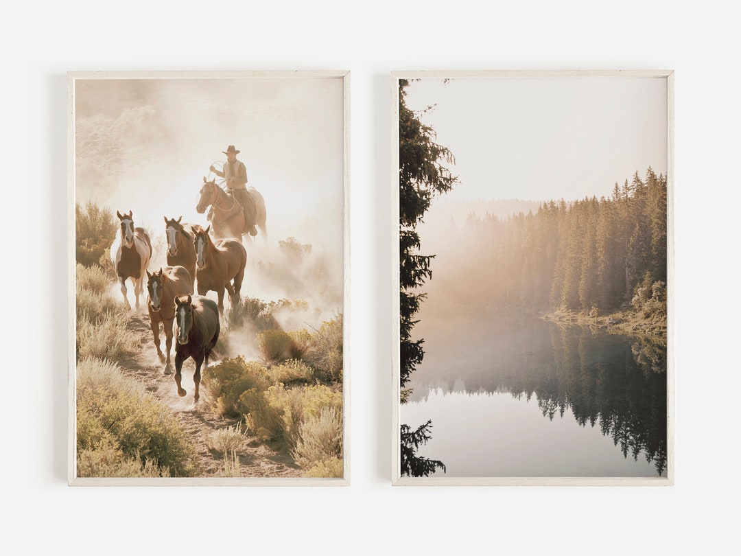Cowboy Print Set, Set of 2 Prints, Western Decor, Forest Lake Photo ...