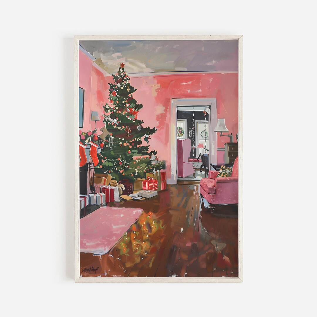 Christmas Morning Printable, Pink Holiday Artwork, Christmas Tree ...