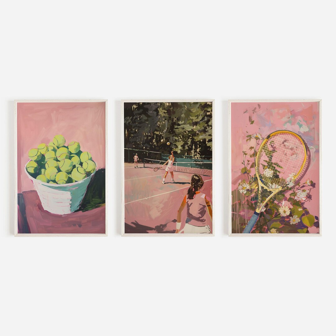 Pastel Tennis Print Set of 3, Preppy Sport Bedroom Prints, Tennis ...