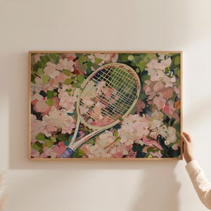 Pink Preppy Tennis Wall Art, Tennis Racket in Flowers, Girly Tennis ...